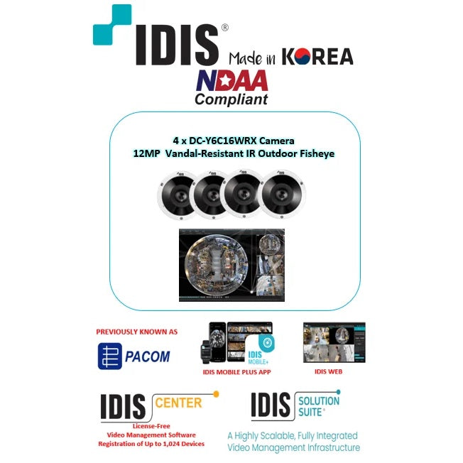 IDIS 12MP 4X Vandal-Resistant IR Fisheye Camera KIT, NDAA Compliant – SecurityAustralia