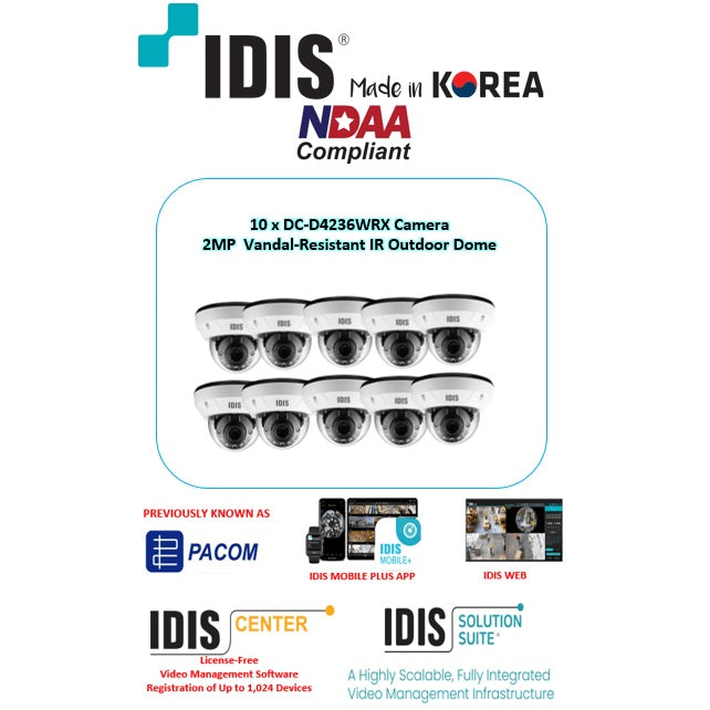 IDIS 2MP 10X Full HD Vandal-Resistant IR Dome Camera KIT, NDAA Complia ...